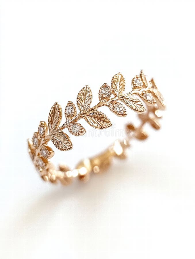 A Gold and Diamond Band with a Leaf Design Stock Illustration ...