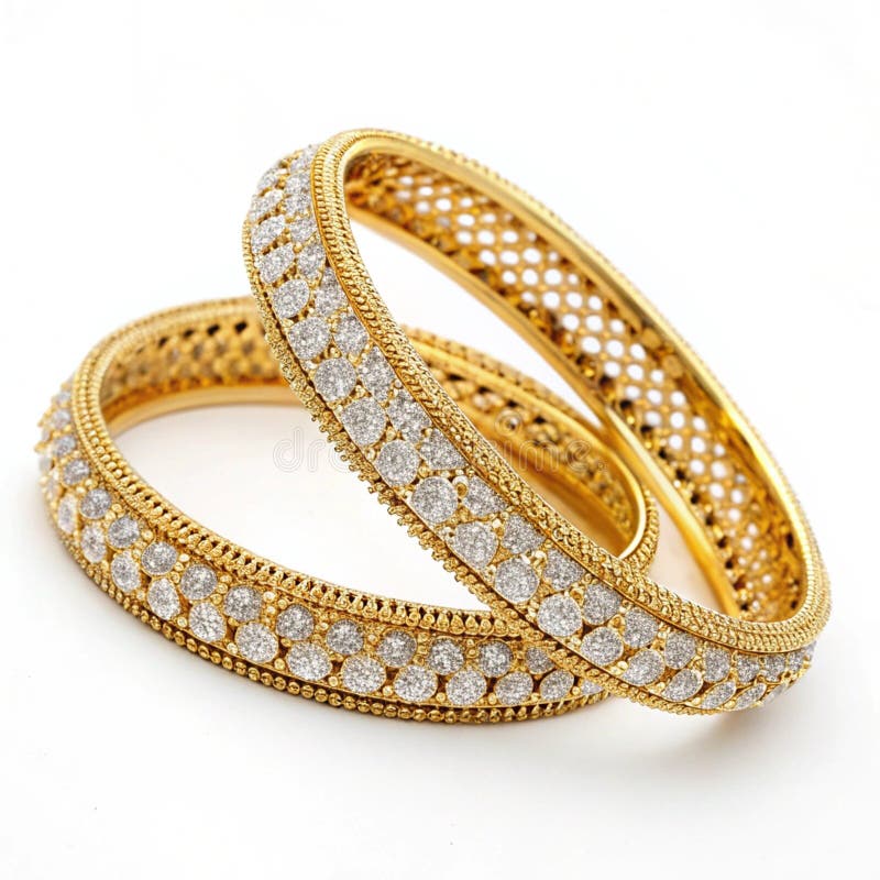Gold Diamond Bangles Isolated on White Background Stock Illustration ...