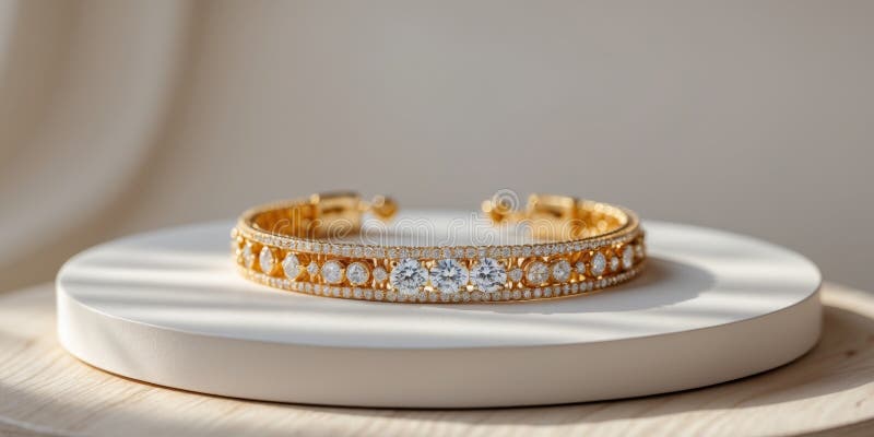Gold Diamond Bracelet Displayed Table Stock Photos - Free & Royalty ...