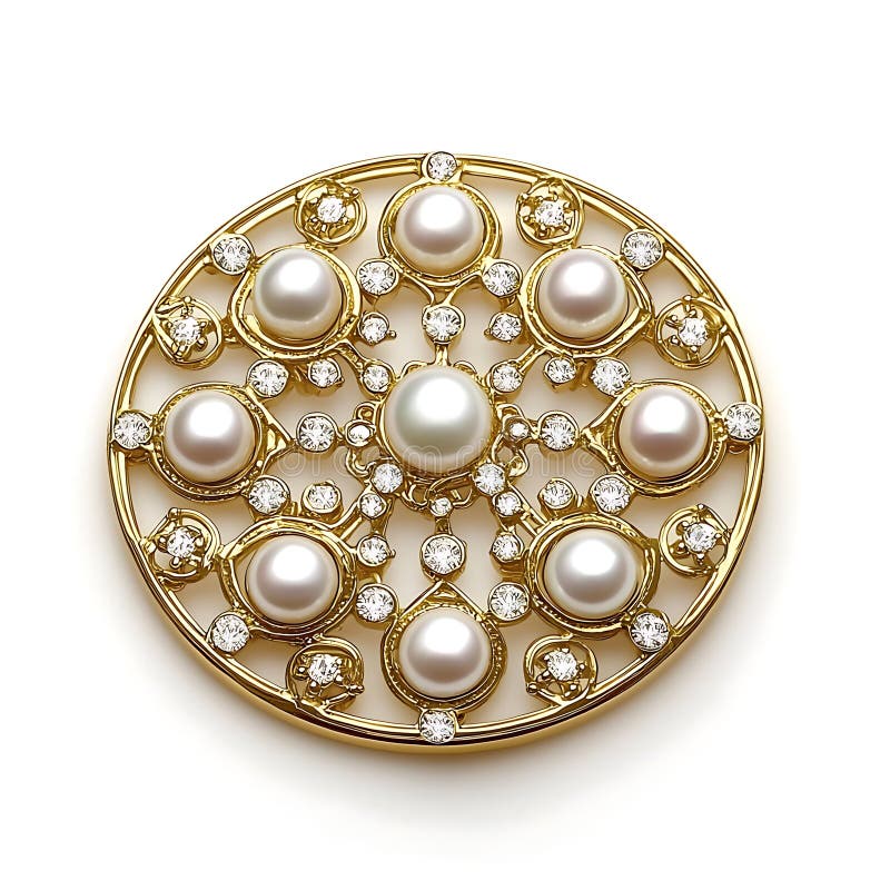 A Gold and Diamond Brooch with a Pearl Center Stock Image - Image of ...