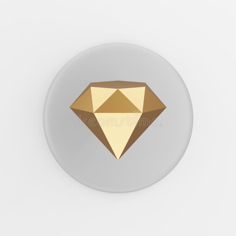 Gold Diamond Icon. 3d Rendering Gray Round Button Key, Interface Ui Ux ...