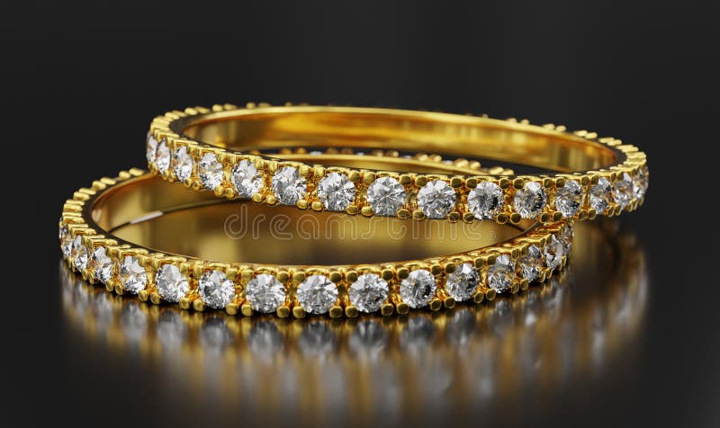 Gold Diamond Ring on Black Background. 3d Render Editorial Photography ...