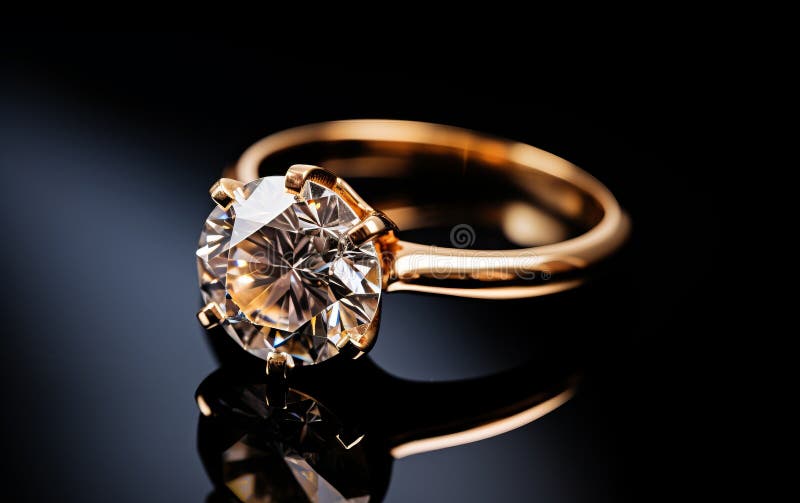 Gold Diamond Ring on Black Background Stock Illustration - Illustration ...