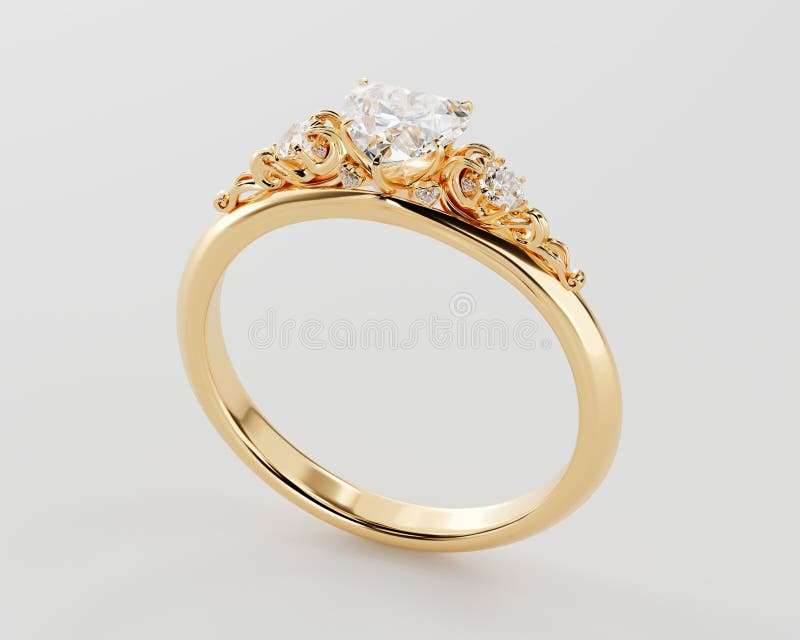 Gold Diamond Ring Isolated on White Background 3D Rendering Stock ...