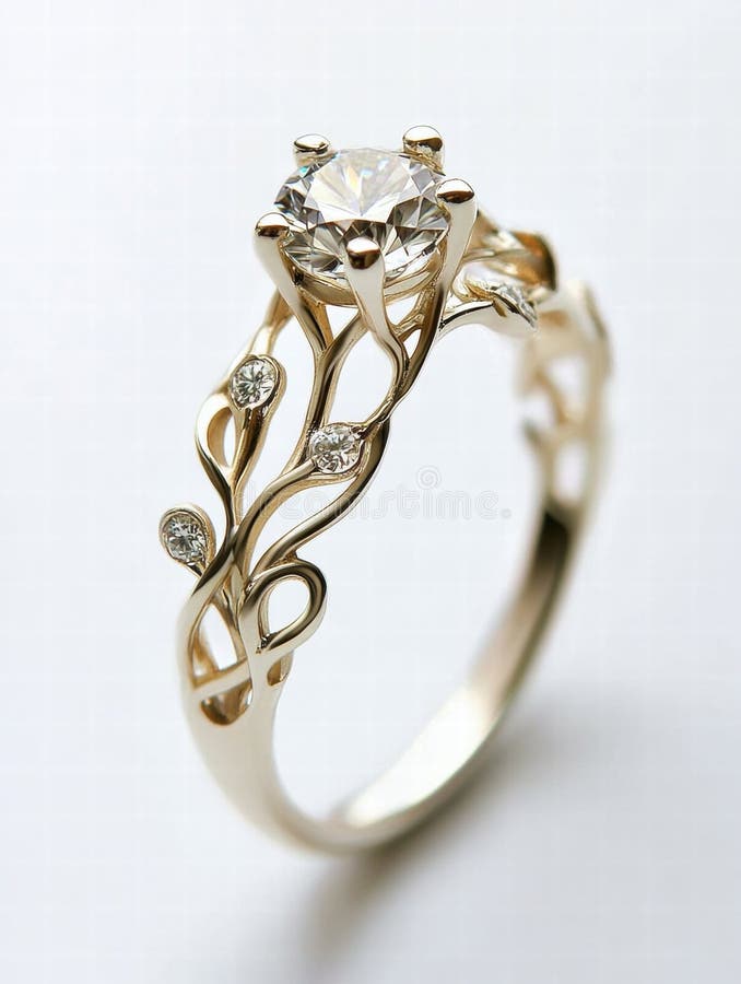 A Gold and Diamond Ring with a Leaf Design Stock Illustration ...