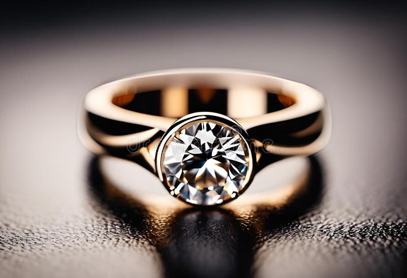 Gold and Diamond Ring on Leather Surface with Reflection, Closeup Stock ...