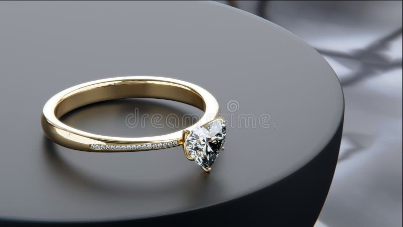 The Gold Diamond Ring is Placed on the Black Display Stand, Heart ...