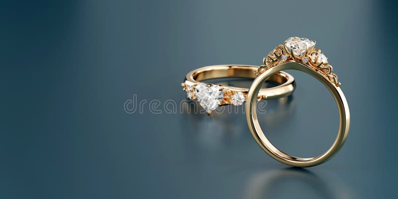 Gold Diamond Ring Soft Focus with Blue Background, 3d Rendering Stock ...
