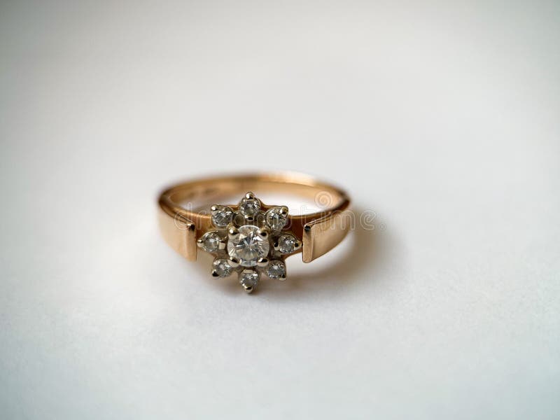 Gold Diamond Ring on a White Isolated Background. Red Gold Ring Stock ...