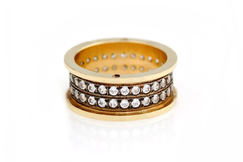 Luxurious Large Gold Ring with Diamonds Stock Photo - Image of female ...