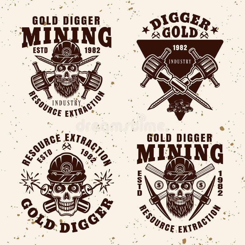 Gold Digging Industry Set of Vector Emblems Stock Vector - Illustration ...