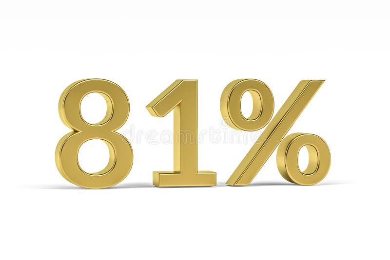 Gold Digit Eighty One with Percent Sign - 81 Isolated on White Stock ...