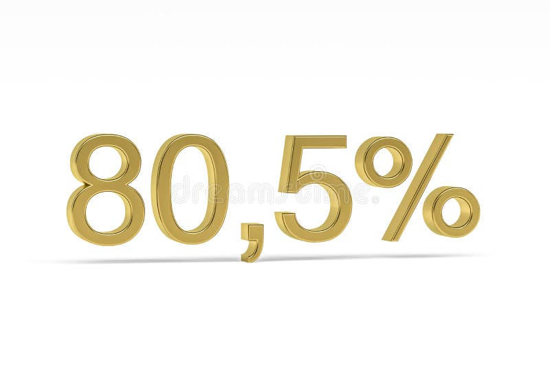 Gold Digit Eighty Point Five with Percent Sign - 80,5 Isolated on White ...
