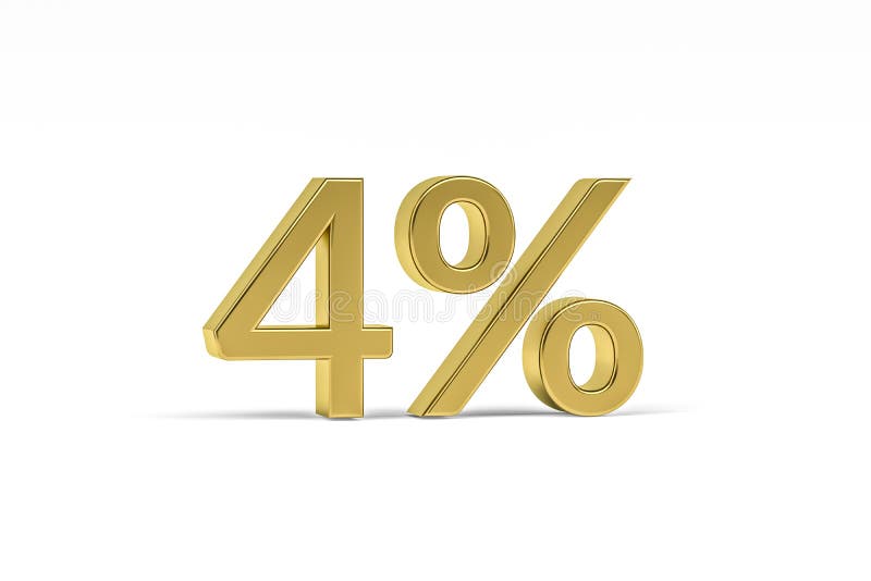 Gold Digit Four with Percent Sign - 4 Isolated on White Stock ...