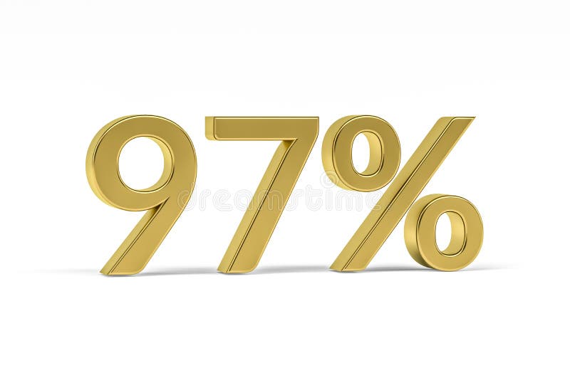 Gold Digit Ninety Seven with Percent Sign - 97 Isolated on White Stock ...