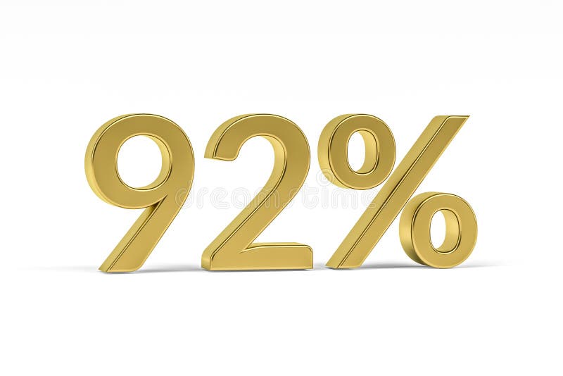 Gold Digit Ninety Two with Percent Sign - 92 Isolated on White Stock ...