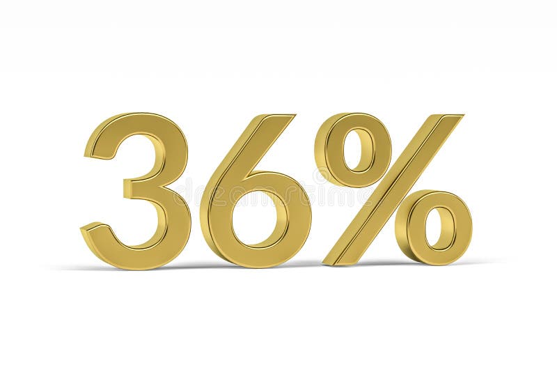 Gold Digit Thirty Six with Percent Sign - 36 Isolated on White Stock ...