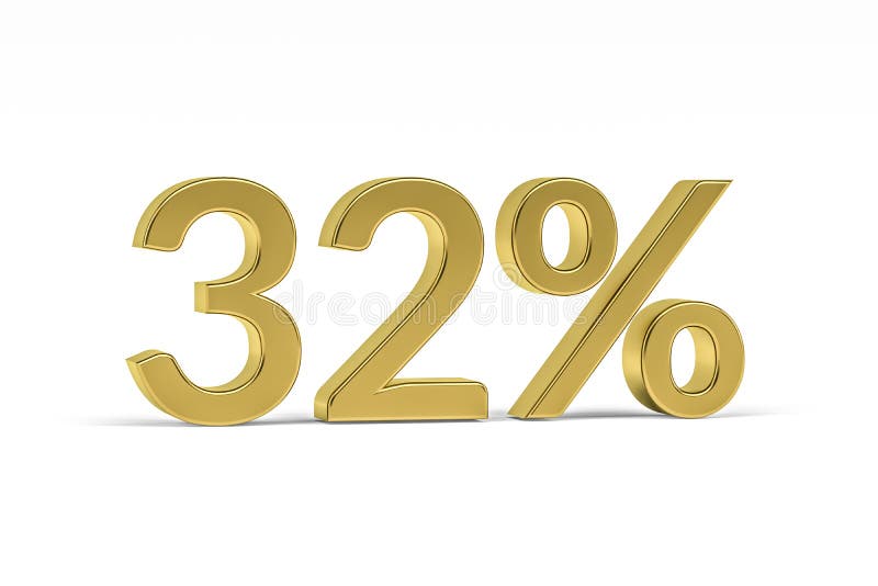 Gold Digit Thirty Two with Percent Sign - 32 Isolated on White Stock ...
