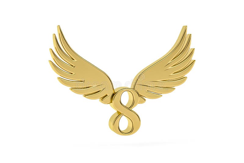 Gold Digit 8 - Three Dimensional Digit 8 with Angel Wings on White ...