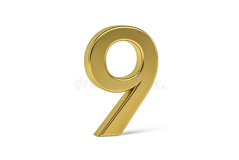 Gold Digit 9 - Three Dimensional Digit 9 on White Background Stock ...