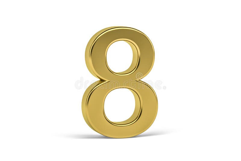 Gold Digit 8 - Three Dimensional Digit 8 on White Background Stock ...