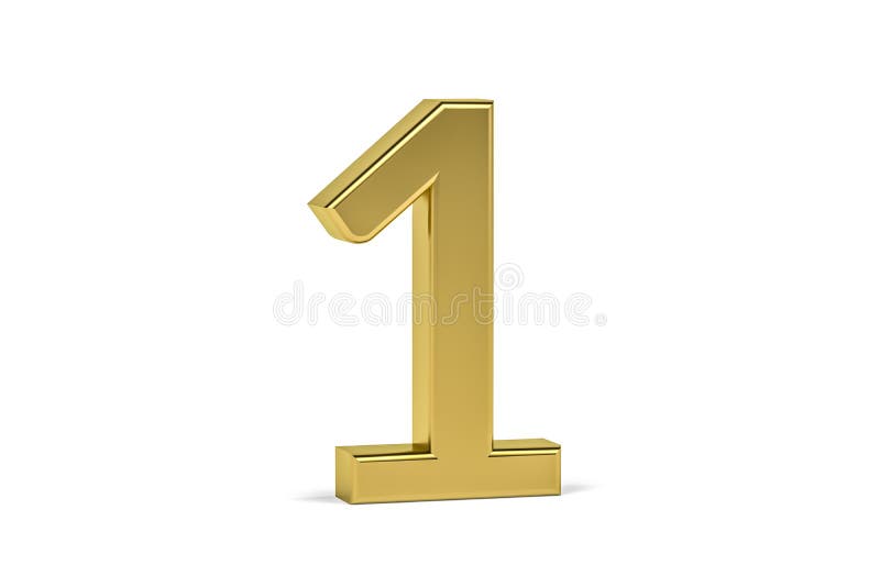 Gold Digit 1 - Three Dimensional Digit 1 on White Background Stock ...