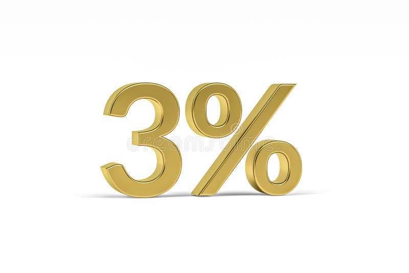 Gold Digit Three with Percent Sign - 3 Isolated on White Stock ...