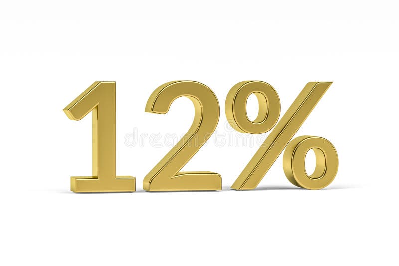 Gold Digit Twelve with Percent Sign - 12 Isolated on White Stock ...