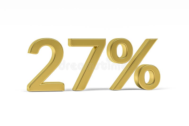 Gold Digit Twenty Seven with Percent Sign - 27 Isolated on White Stock ...