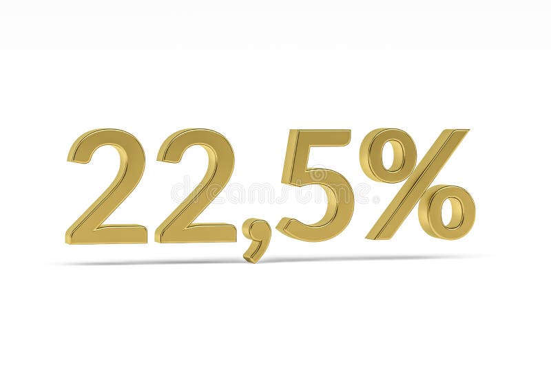 Gold Digit Twenty-two Point Five with Percent Sign - 22,5 Isolated on ...