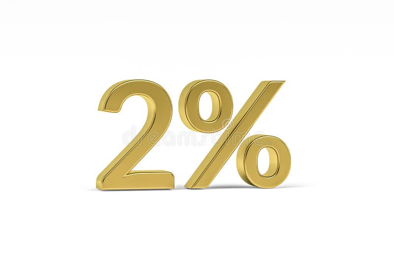 Gold Digit Two with Percent Sign - 2 Isolated on White Stock ...