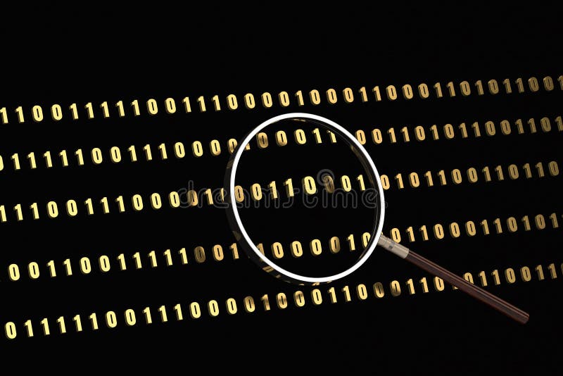 Gold Digital with Magnifying Glass.3D Illustration. Stock Illustration ...