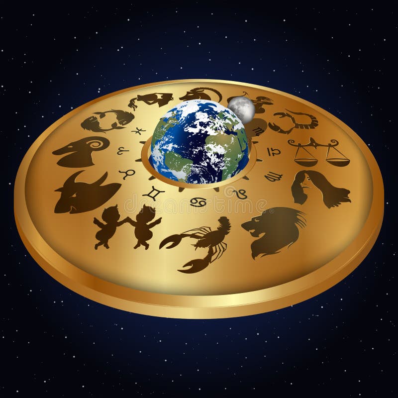 Gold Disc with Signs of the Zodiac Around the Stock Vector ...