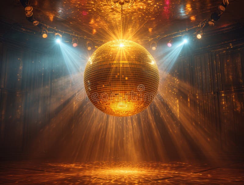Gold Disco Ball and Lights on Stage Stock Image - Image of electronic ...