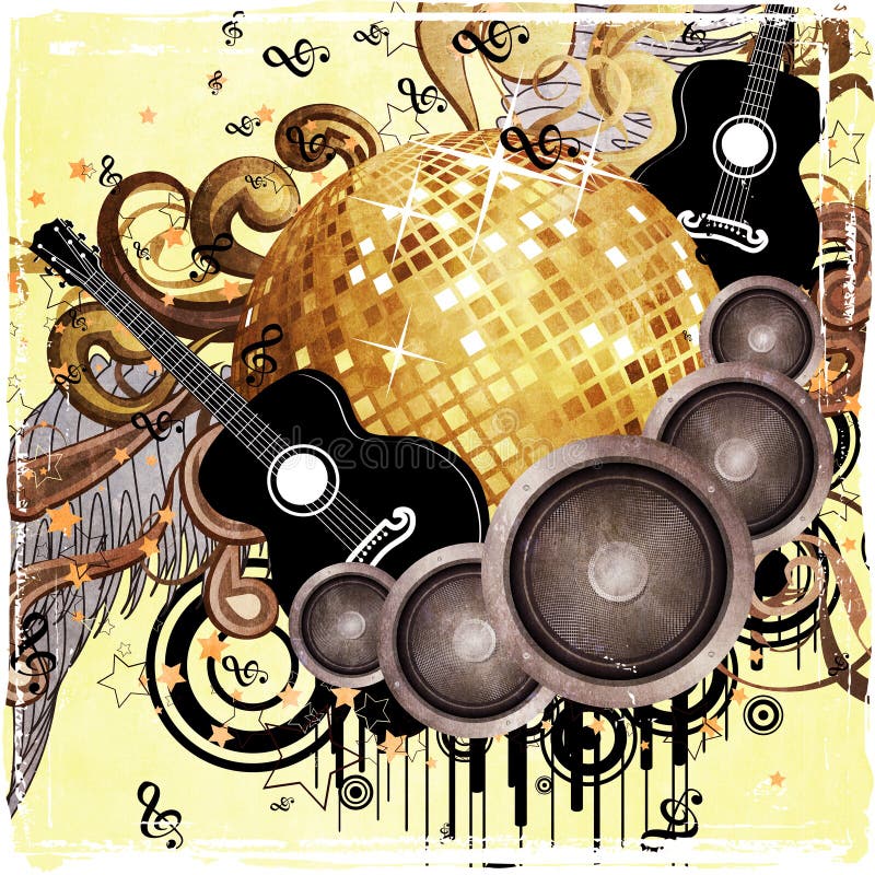 Gold Disco Ball on Yellow Background Stock Illustration - Illustration ...