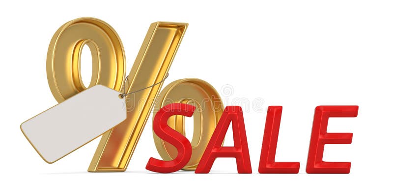 Gold Discount Symbol Isolated on White Background, 3D Render. 3D ...