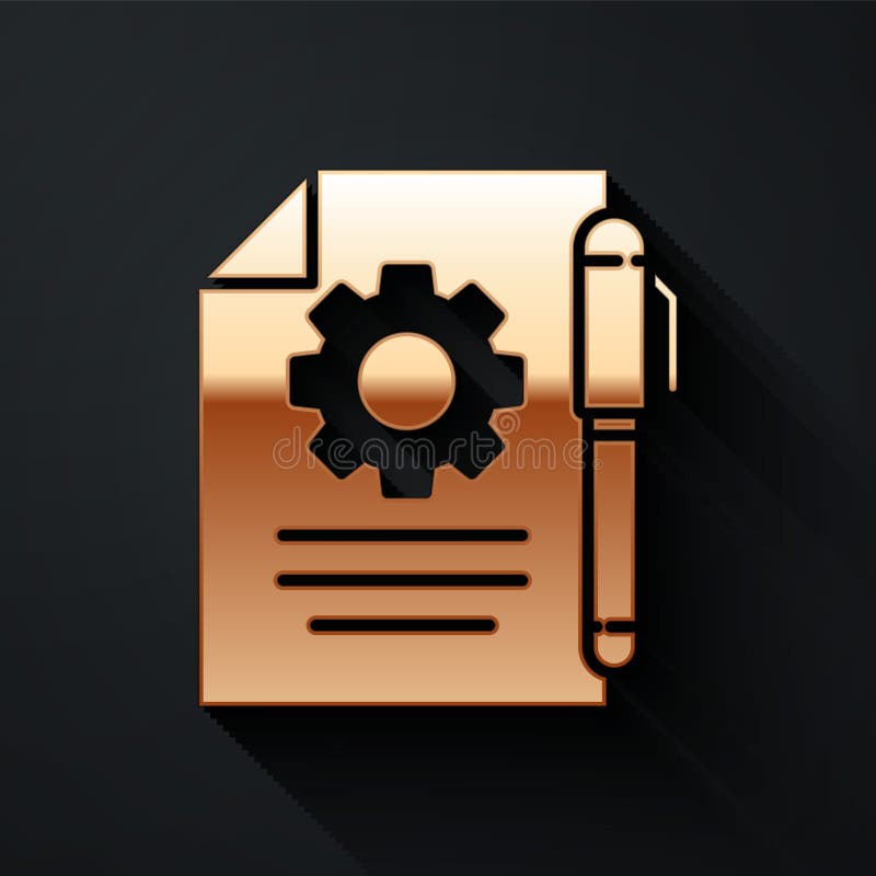 Gold Document Settings with Gears Icon Isolated on Black Background ...