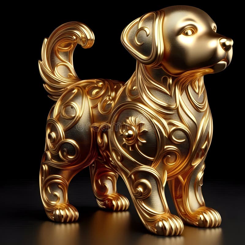 Gold Dog, Golden Dog on a Black Background, Image Ai, Generative AI ...