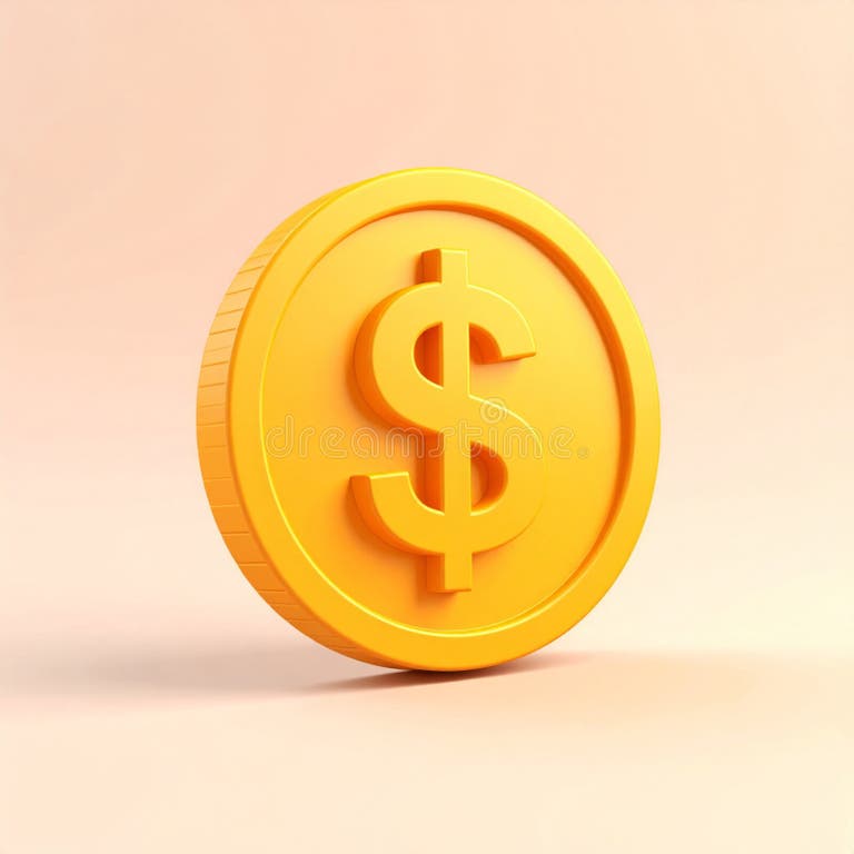 Gold Dollar Coin 3D Render on Peach Background Stock Illustration ...