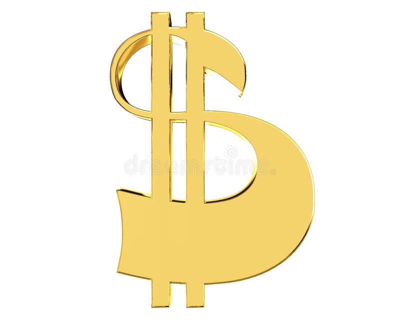 Gold Dollar Symbol with a Sign Positively on a White Background Stock ...