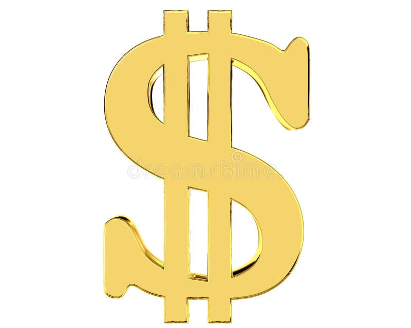 Gold Dollar Symbol with a Sign Positively on a White Background Stock ...