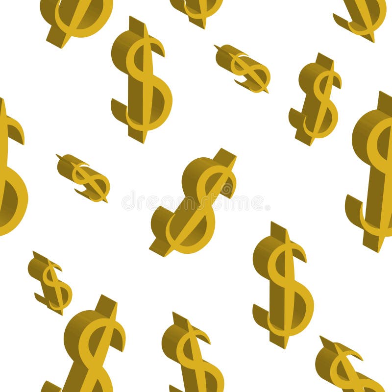 Gold Dollar Money Different Sizes. Seamless Pattern. Vector ...
