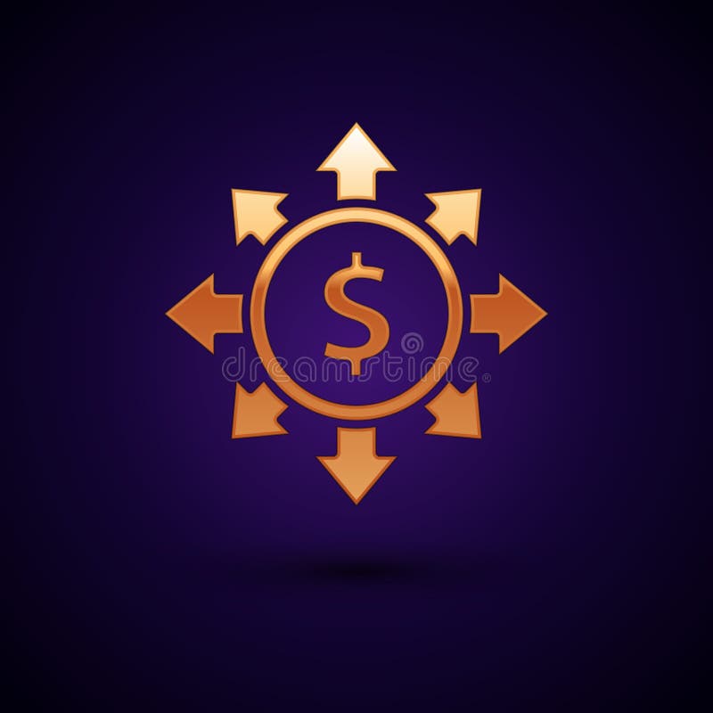 Gold Network Cloud Connection Icon Isolated on Black Background. Social ...