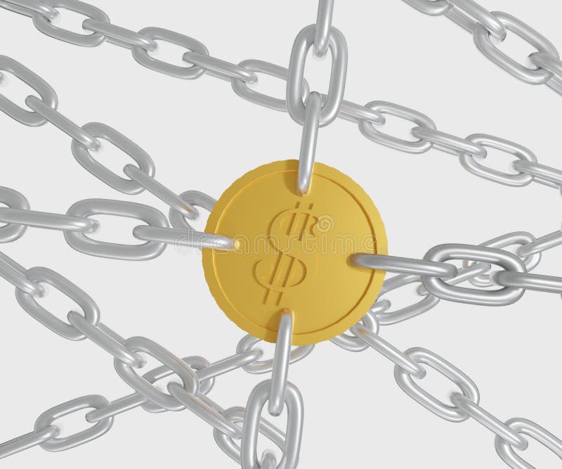 Gold Dollar Sign Coin Token in Chains Stock Illustration - Illustration ...