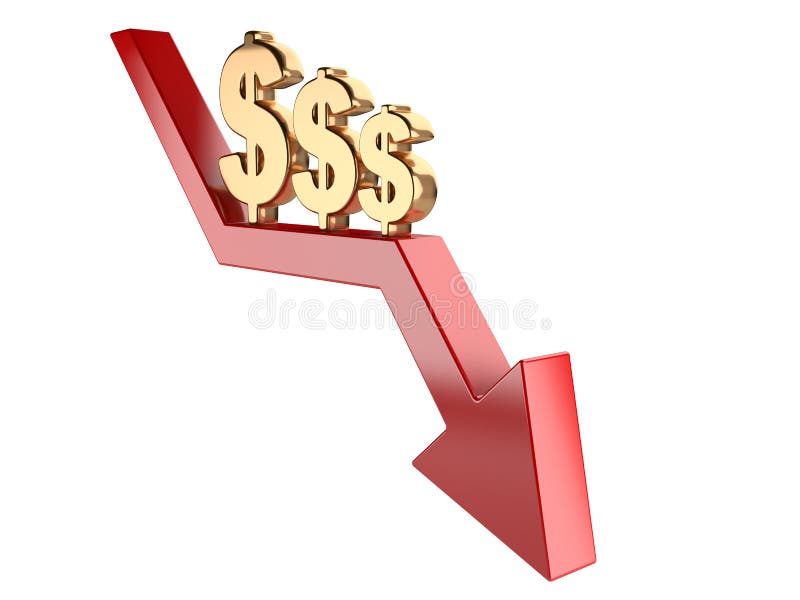 Gold Dollar Sign on a Red Growing Up Arrow Stock Illustration ...