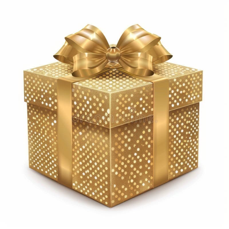 Gold Dotted Gift Box with a Bow or Present Icon Isolated, Stippled ...