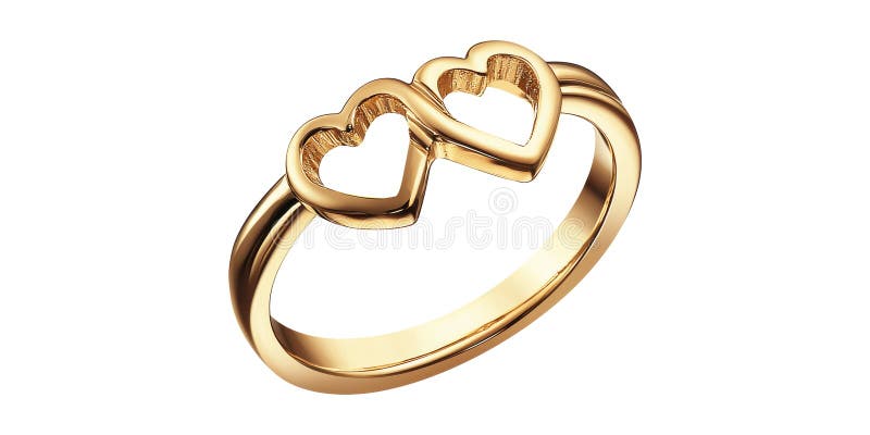 Gold Double Heart Ring Isolated on Transparent Background Stock Photo ...