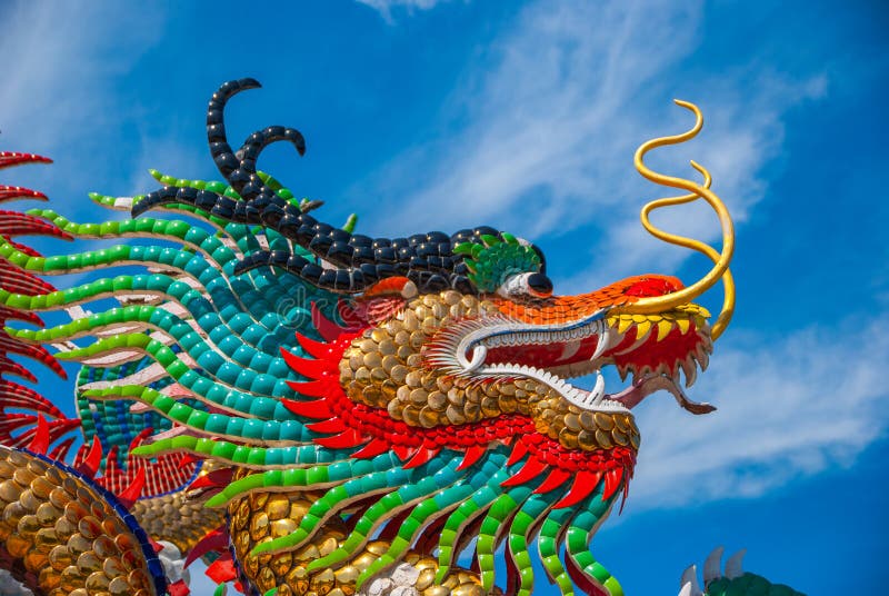 Gold dragon on sky blue stock image. Image of festival - 80680089