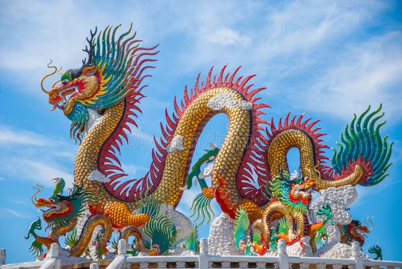 Gold dragon on sky blue stock photo. Image of asian, blue - 80680092