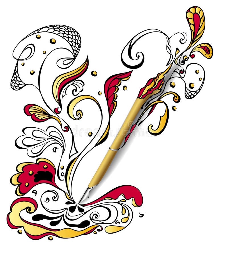 Gold Draw Pen with Doodle on White Stock Vector - Illustration of color ...